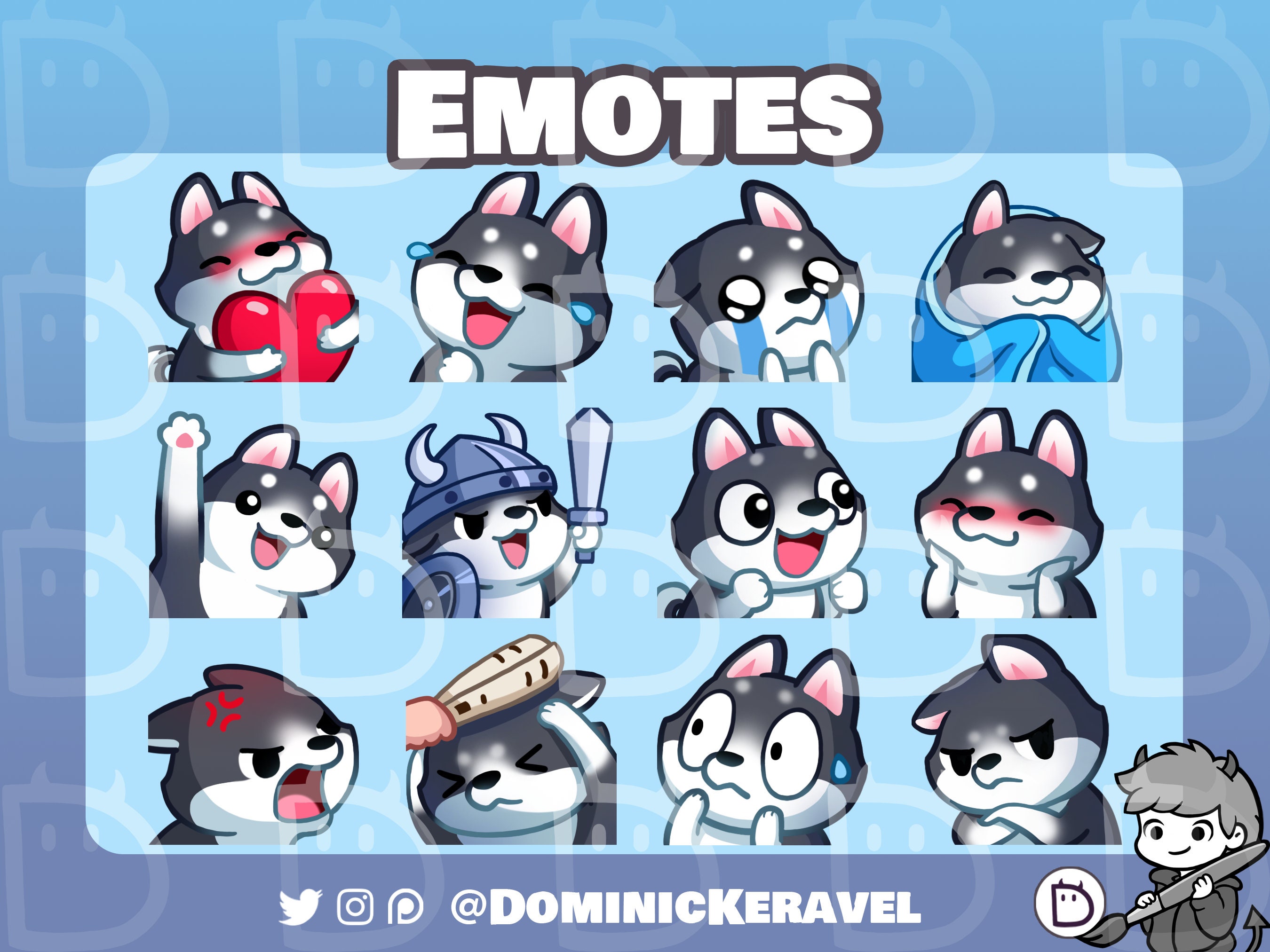 Black & White Husky Emotes (twitch/discord) Pack 1 - Cute Dog Emojis ...