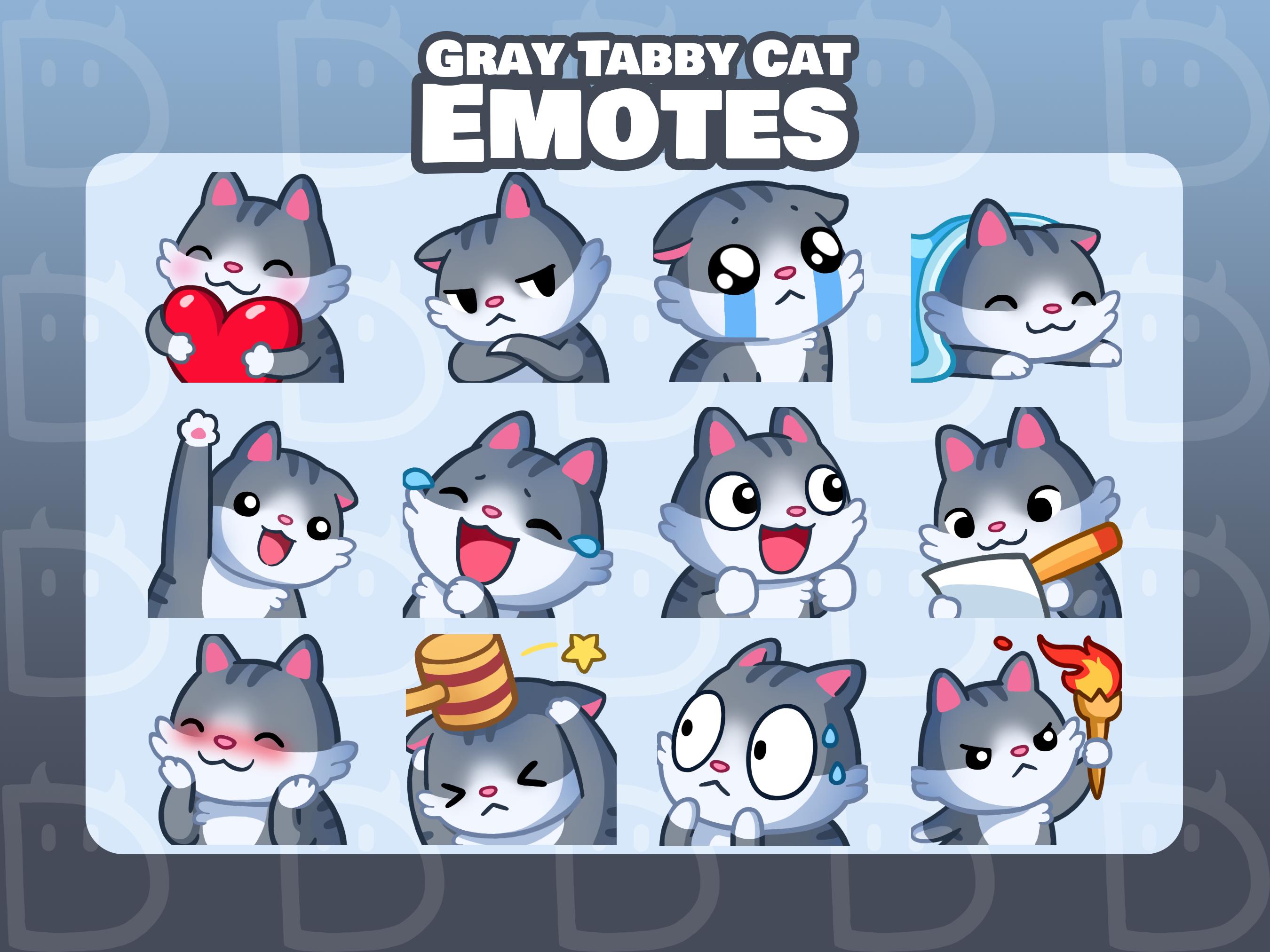 12 Gray Tabby Cat Twitch Emotes – Cute Gray Tabby Cat Emote Pack for ...