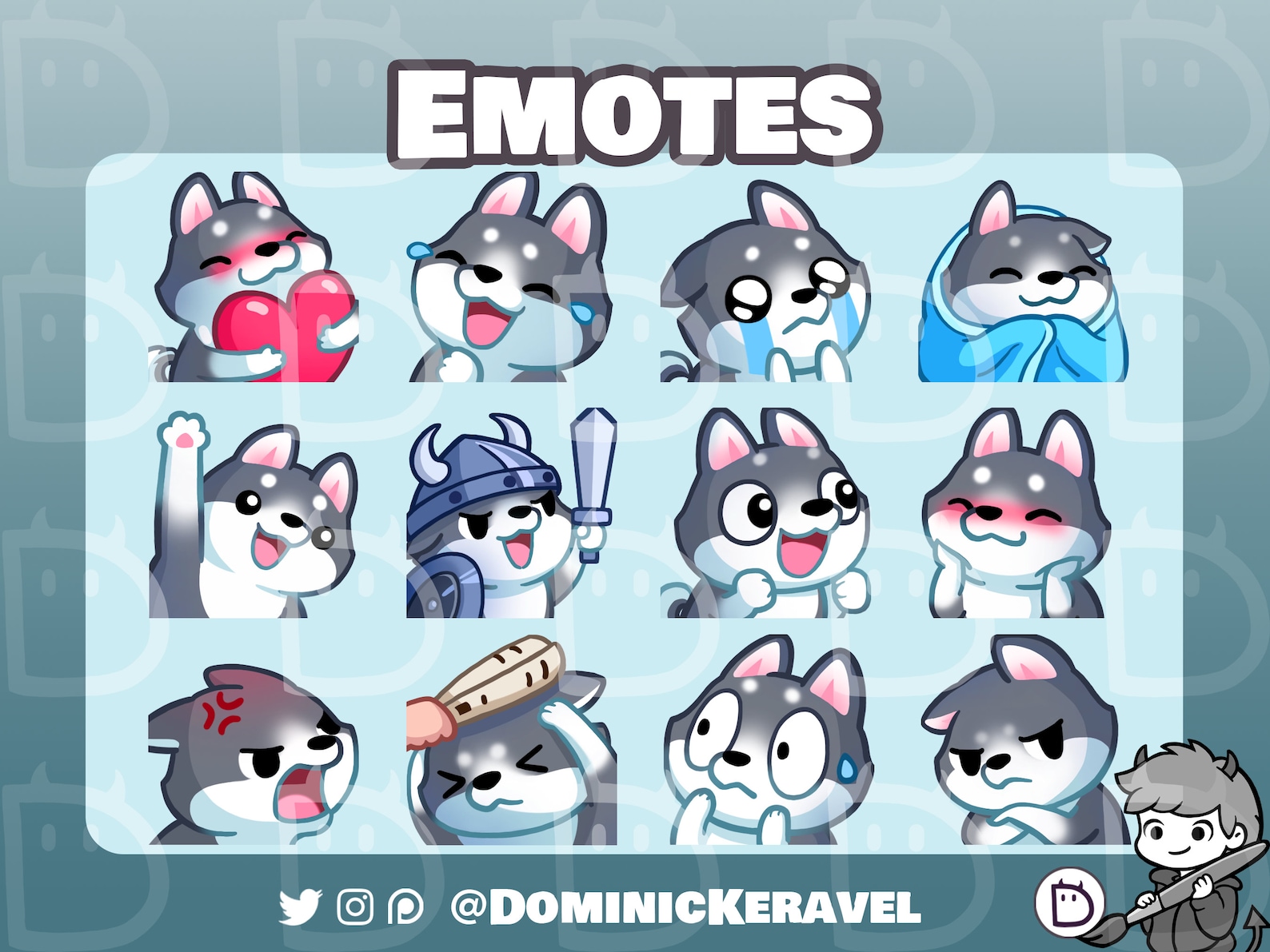 Grey & White Husky Emotes (twitch/discord) Pack 1 - Cute Dog Emojis for ...