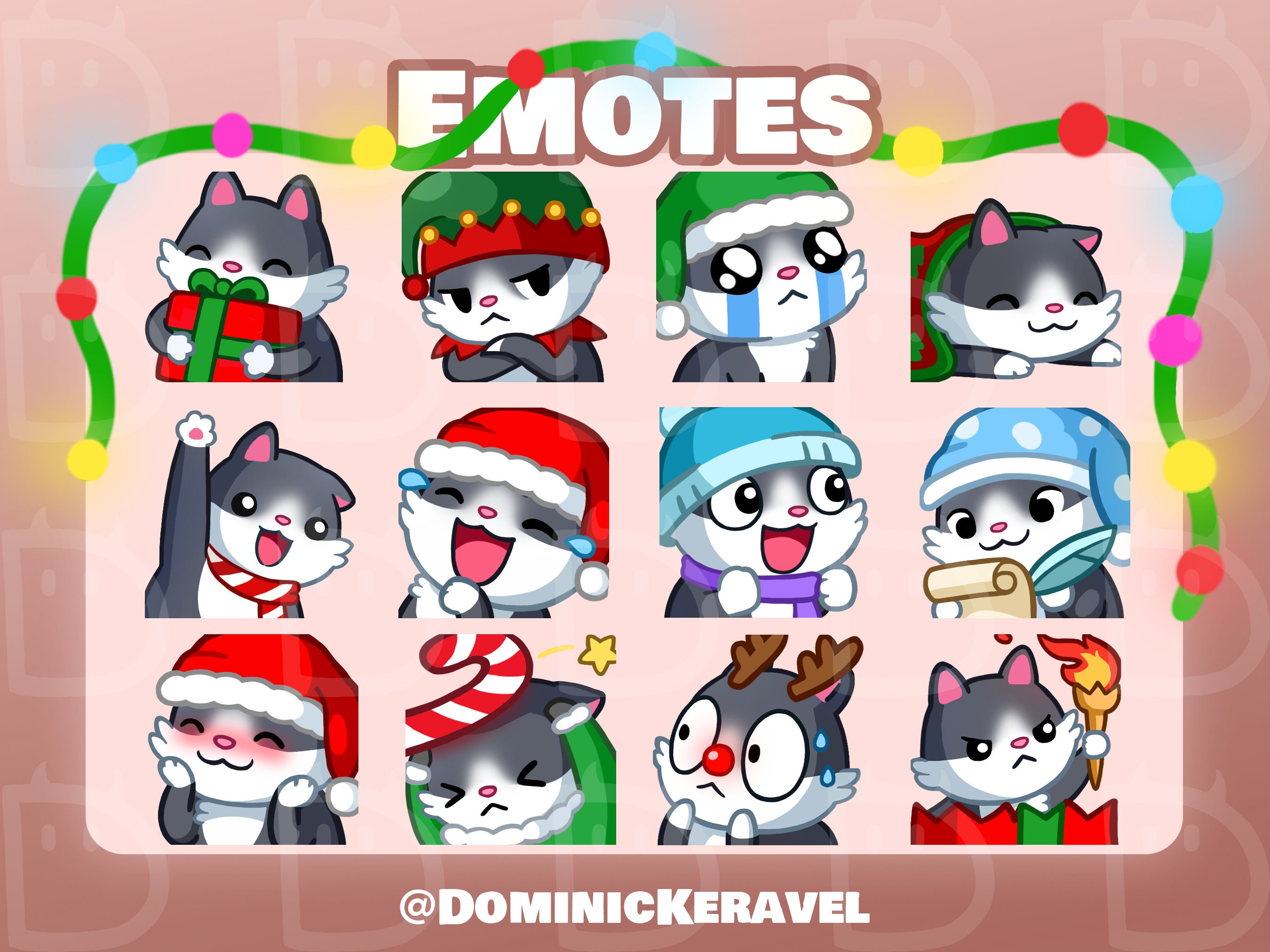 Christmas Cat Emotes: Twitch, Discord, Youtube (PNG Digital Download ...