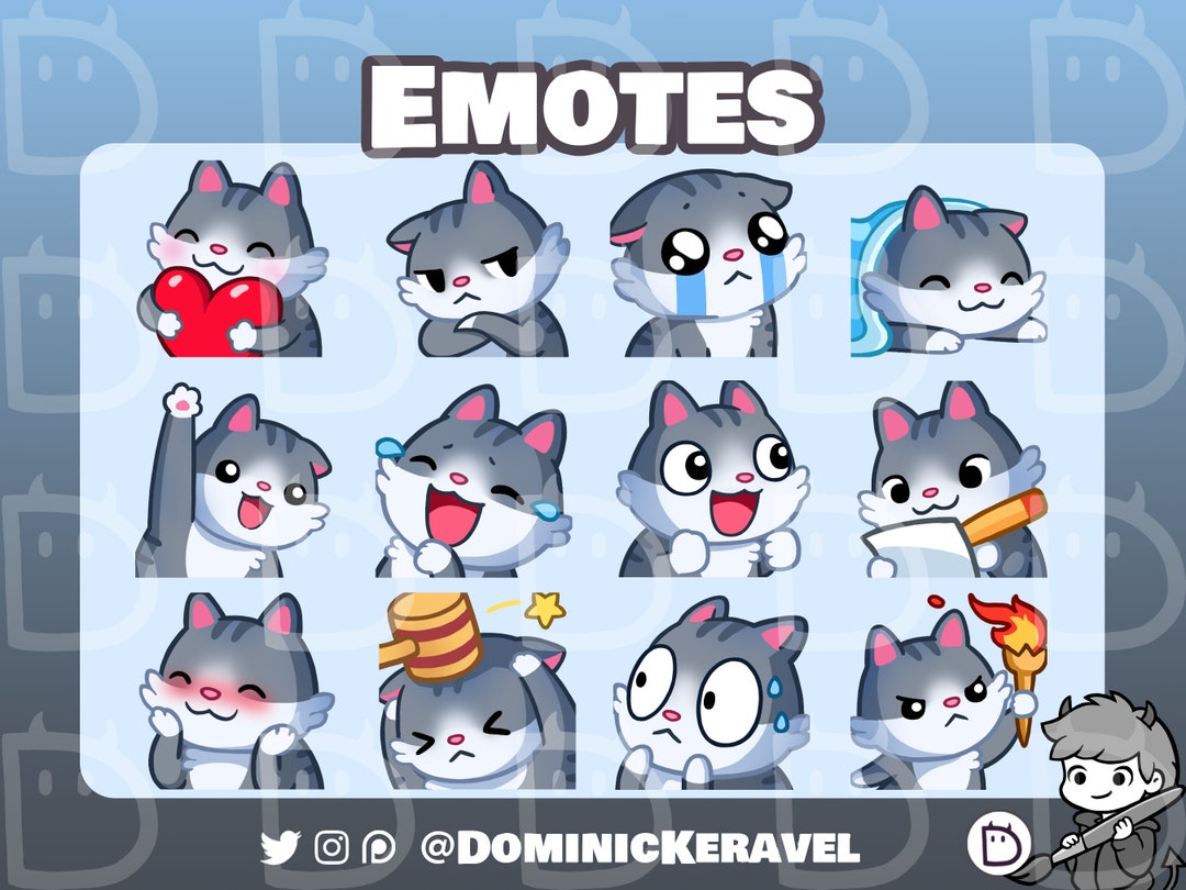 Gray Tabby Cat Emotes (twitch/discord) Pack 1 - Cute Kitty Emojis for ...