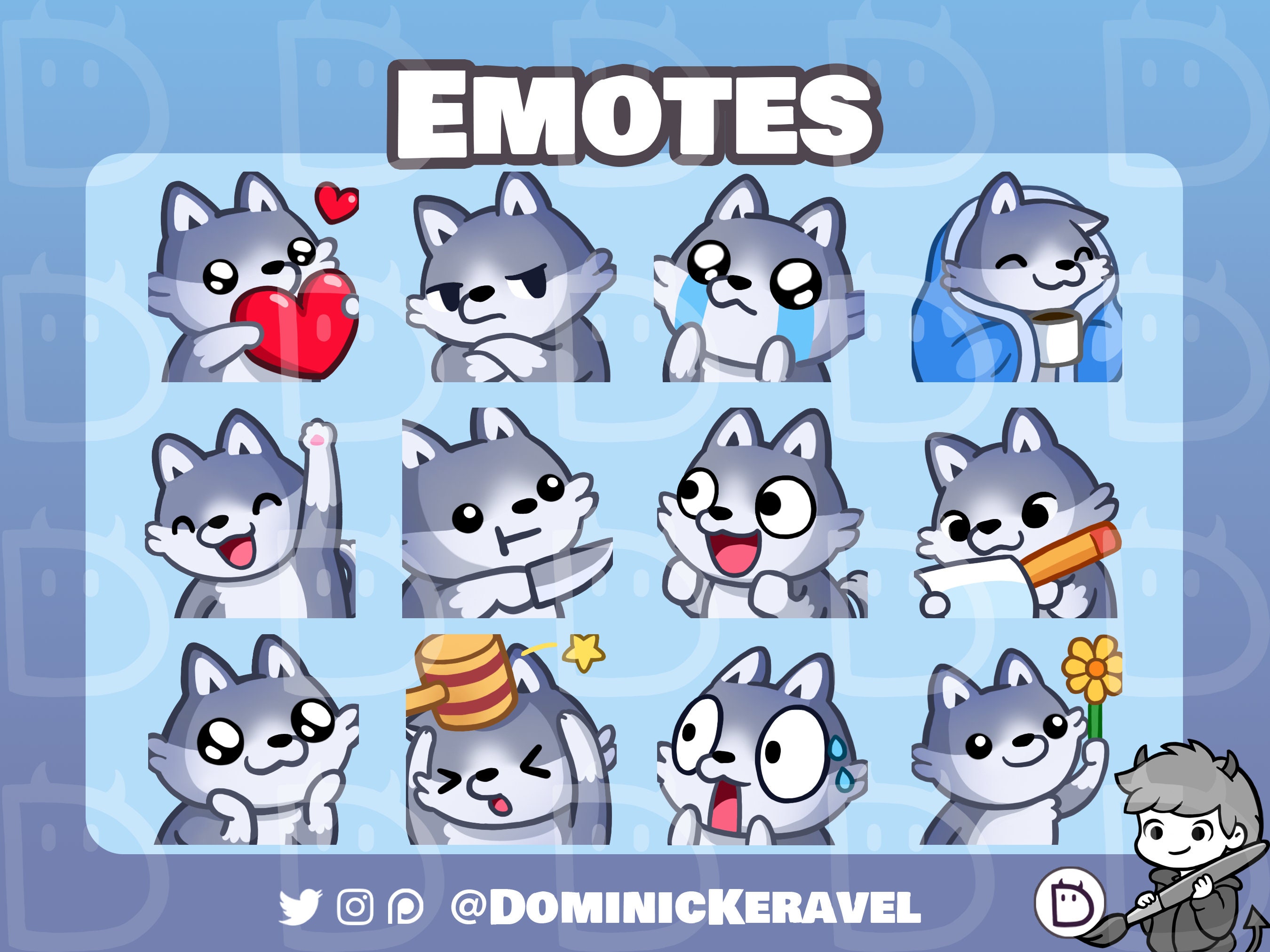 Grey Wolf Emotes twitch/discord Pack 1 Cute Wolves Gaming Anime Emojis ...