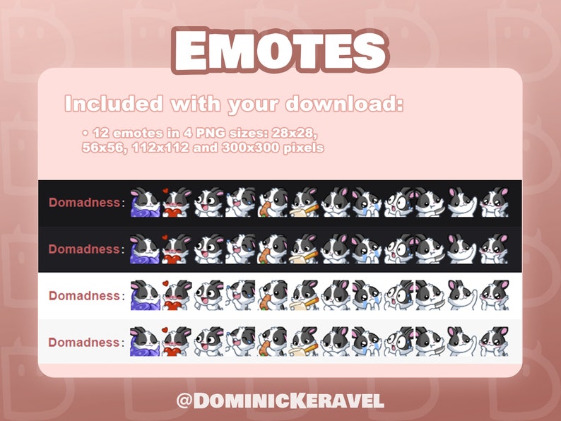 12 Cute Black & White Bunny Emotes (twitch/discord/youtube) Pack 1 ...