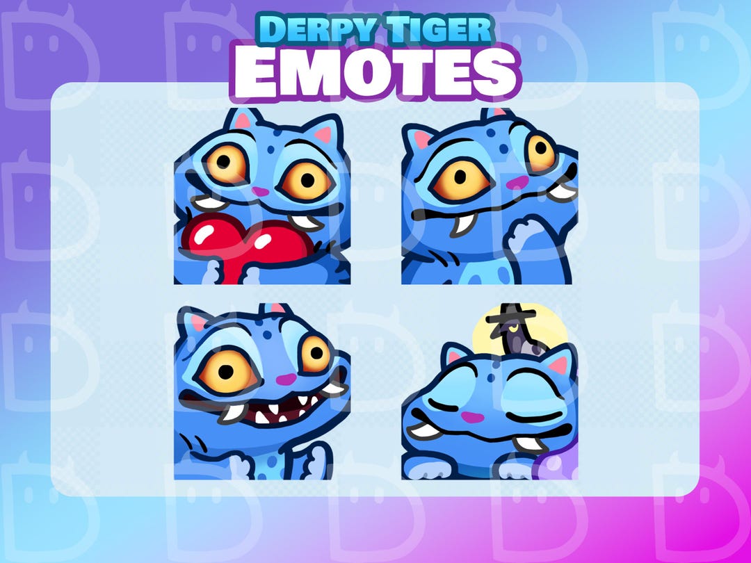 Derpy Tiger Emotes Pack (4) - Cute Static Mascot for Twitch and Discord ...
