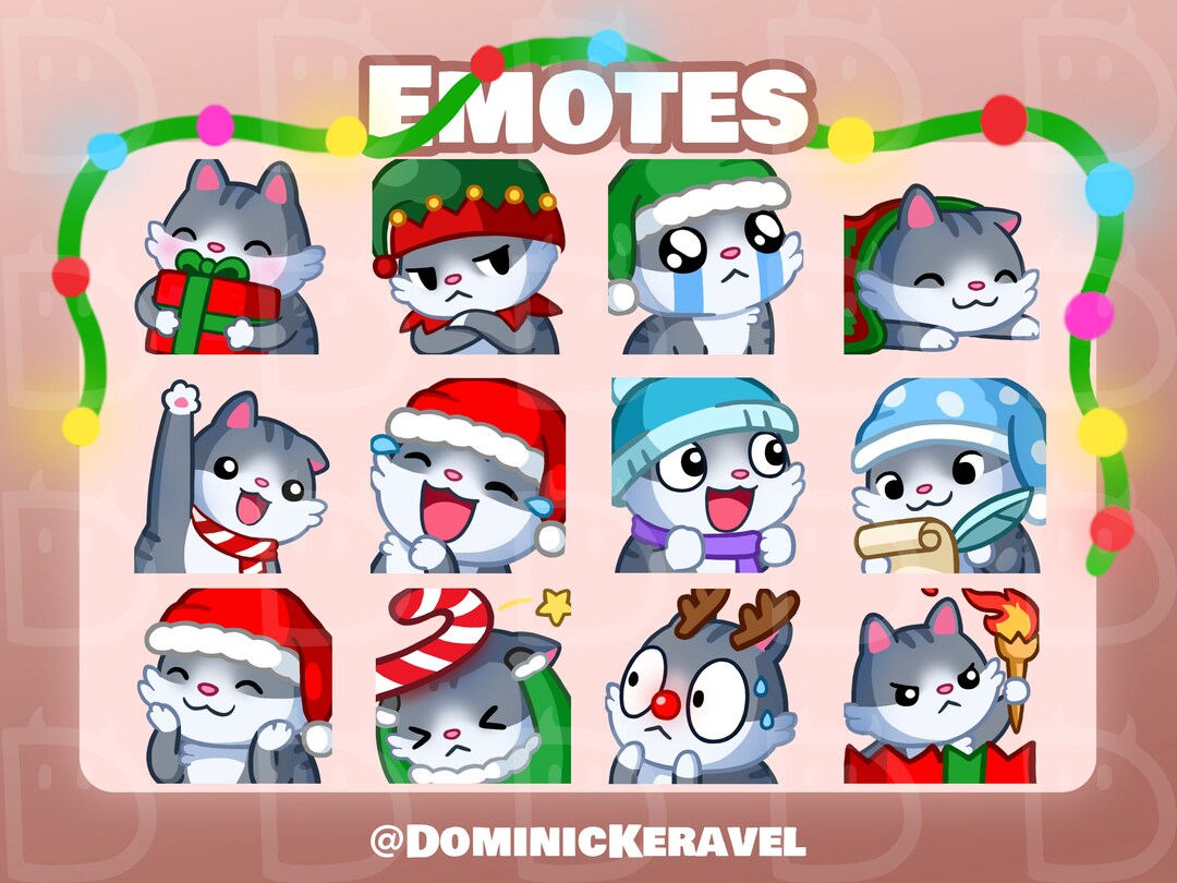 Pack d'émotes de Noël chat tigré gris (12) - Emotes Twitch et Discord ...