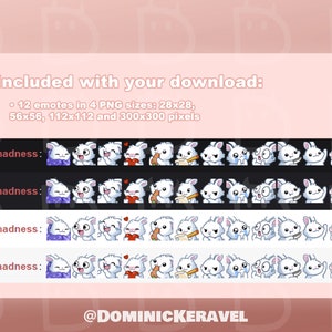 12 Cute White Bunny Emotes (twitch/discord/youtube) Pack 1 - High ...