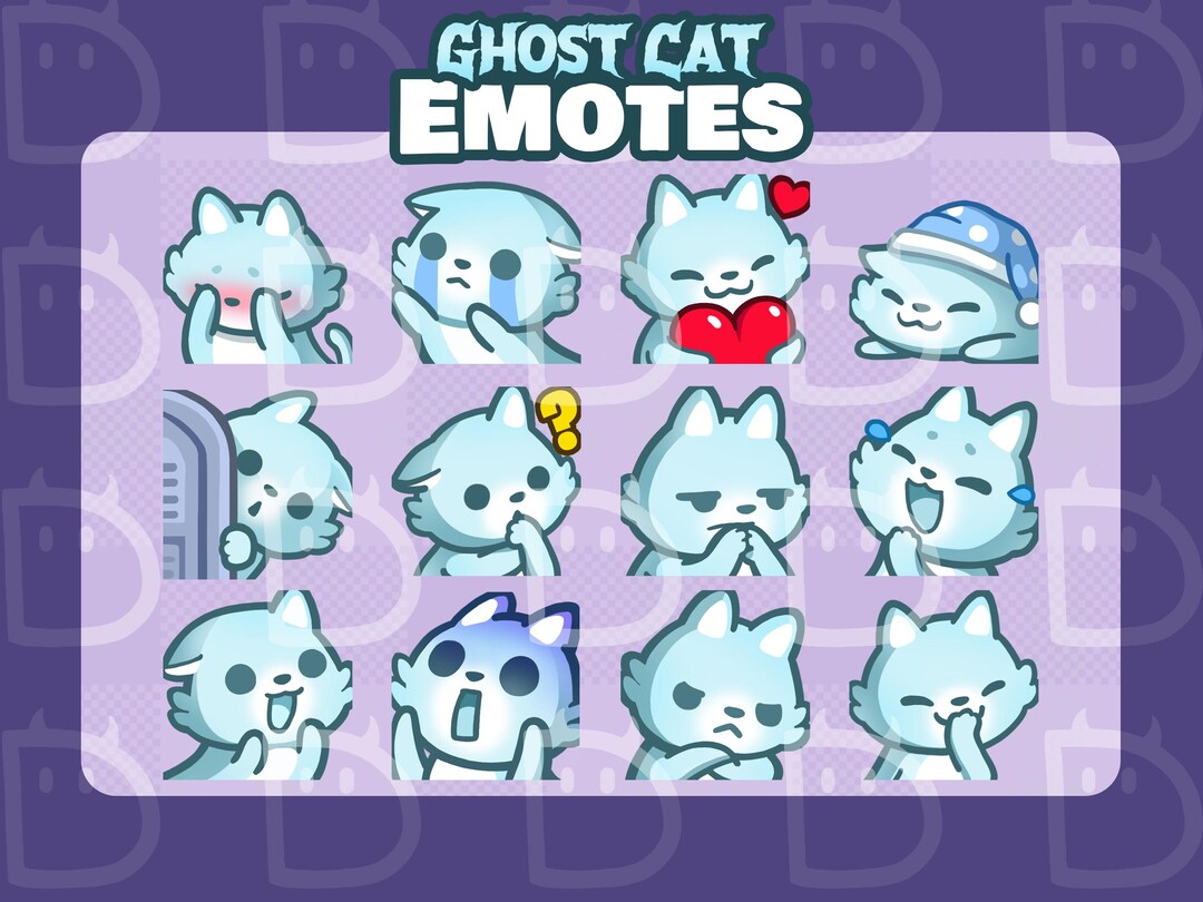 Ghost Cat Emotes Pack (12) – Cute Teal Twitch & Discord Emotes for ...