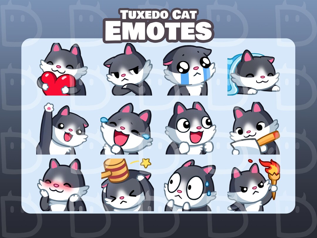 Cute Tuxedo Cat Emote Pack (12) – Cozy Chibi Feline Kitty Twitch ...