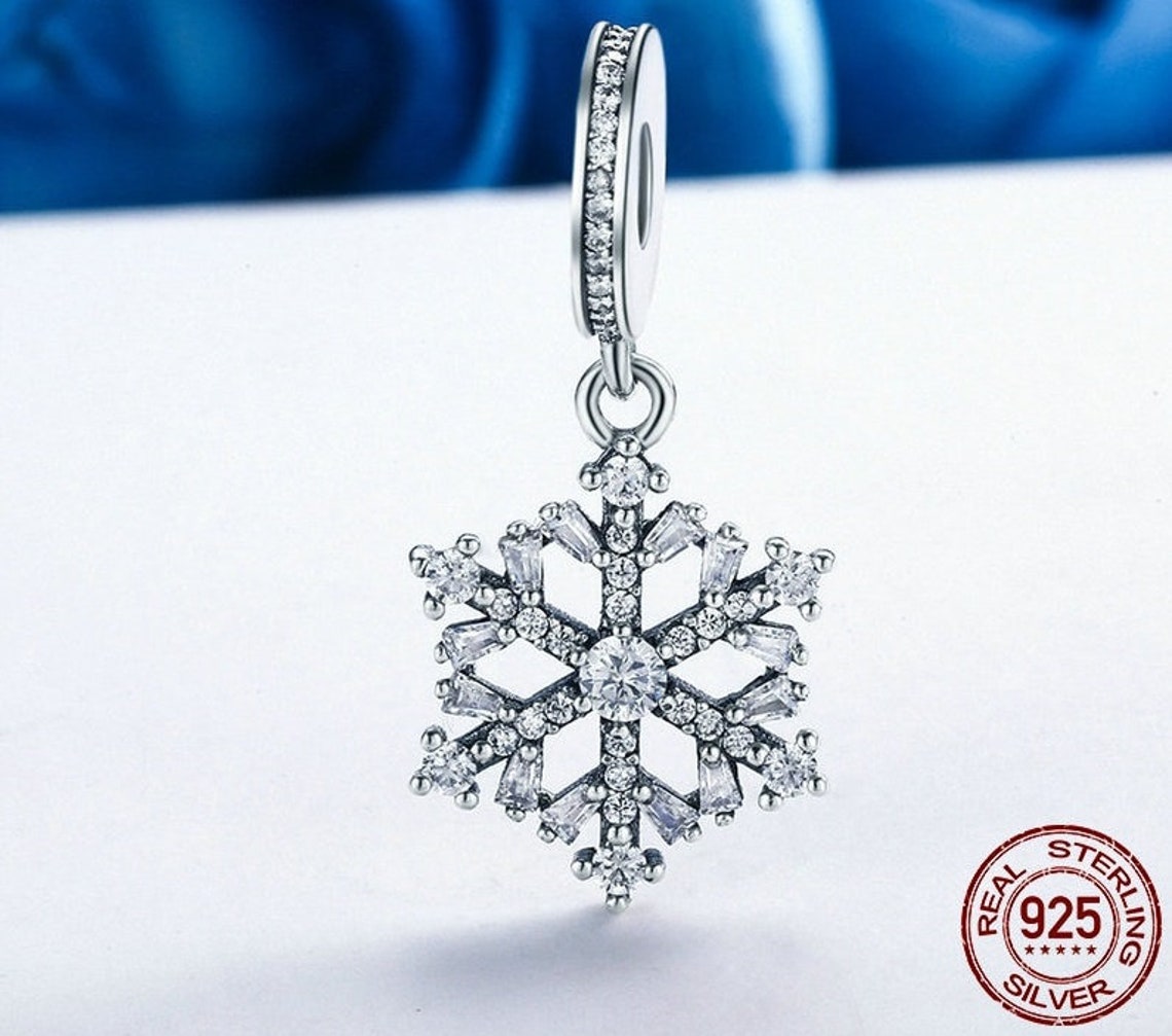 925 Sterling Silver Snowflake Pendant Charm With Clear CZ - Etsy