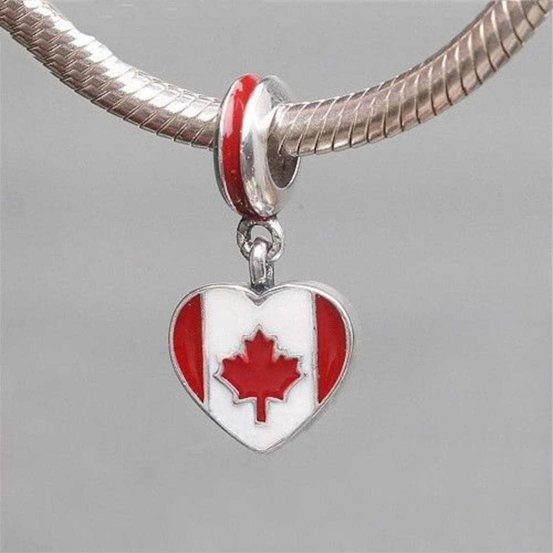 New Canada Heart Flag Charms 100% 925 Sterling Silver Handmade Charms ...
