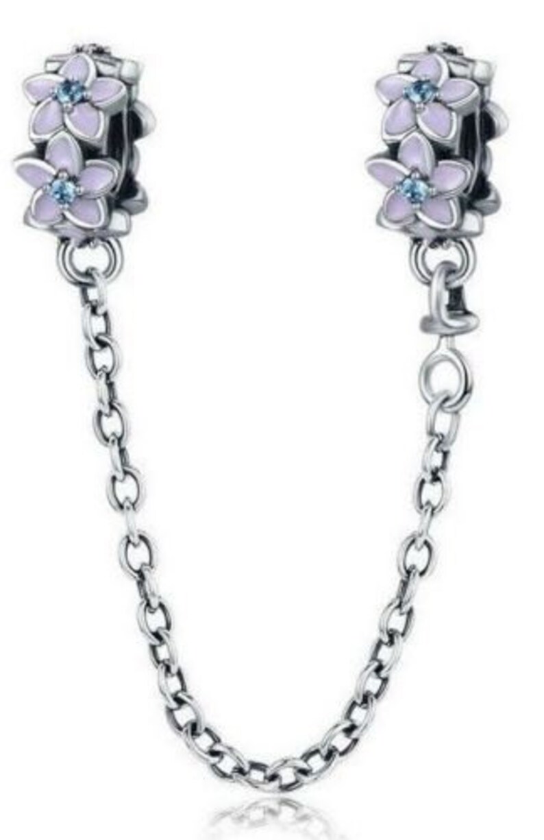 Daisy Flower Safety Chain Charm 100% 925 Sterling Silver - Etsy