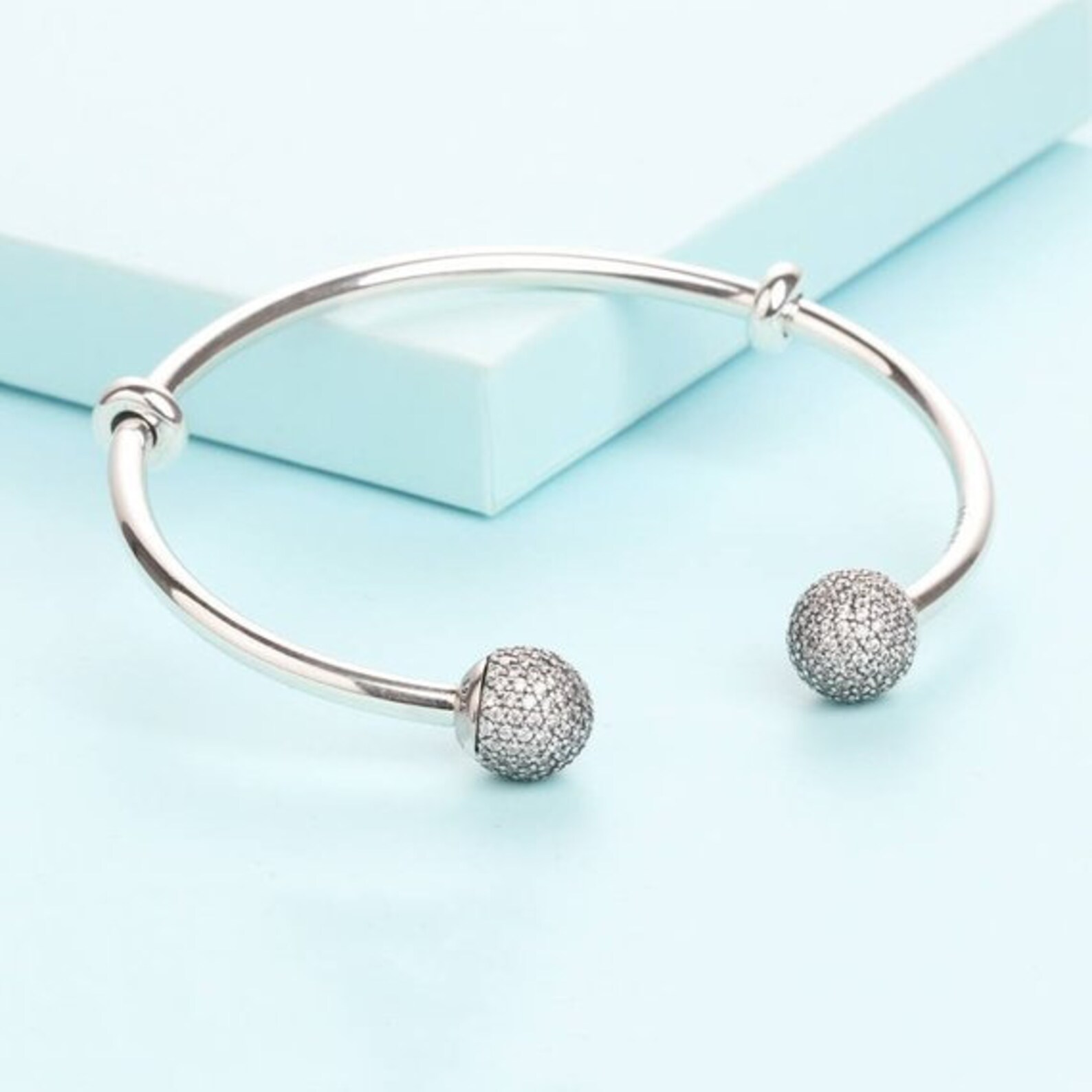 Open Bangle Bracelet, 100% Sterling Silver With Cubic Zirconia Charm ...