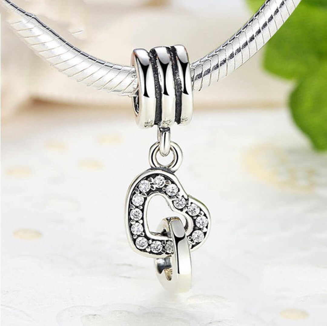 Interlocking Love Heart Charm With Clear CZ Beads Charms Authentic 925 ...