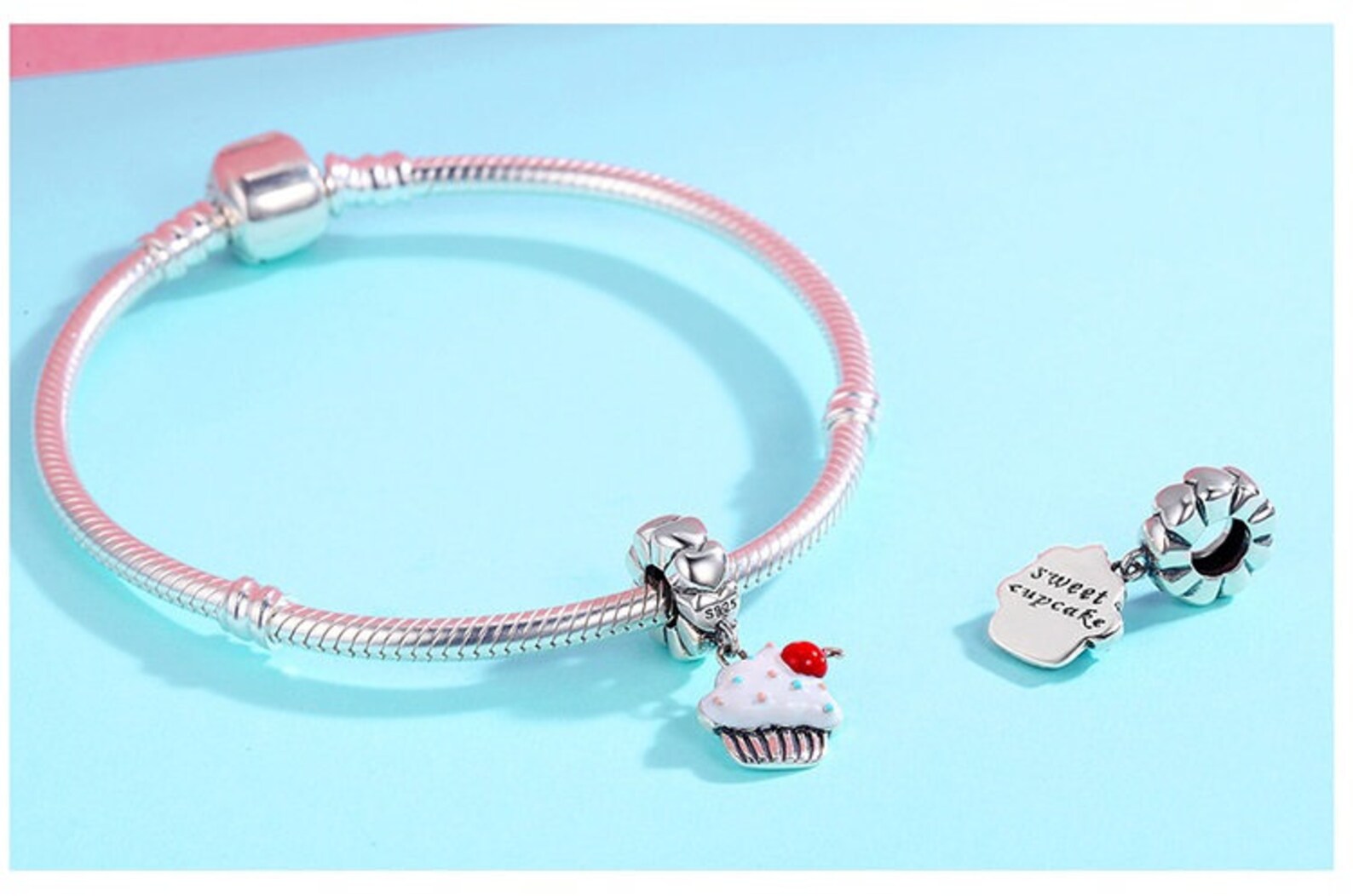 Sweet Cherry Cream Cupcake Charm Fit Pandora 925 Sterling - Etsy