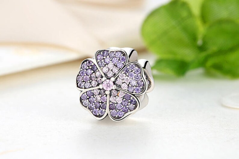 Sparkling Primrose With Purple Cubic Zirconia Bead Charms 100% - Etsy