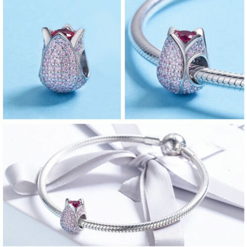 Pink Tulip Flowers Fit Original Charm Bracelet Beads Charms | Etsy