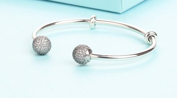 Open Bangle Bracelet 100% Sterling Silver With Cubic Zirconia - Etsy