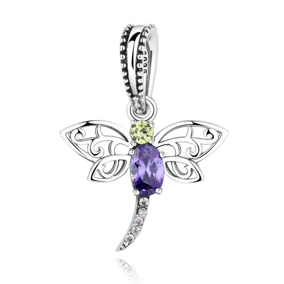 925 Sterling Silver Dragonfly Insects Purple Charms Pendants , Sterling ...