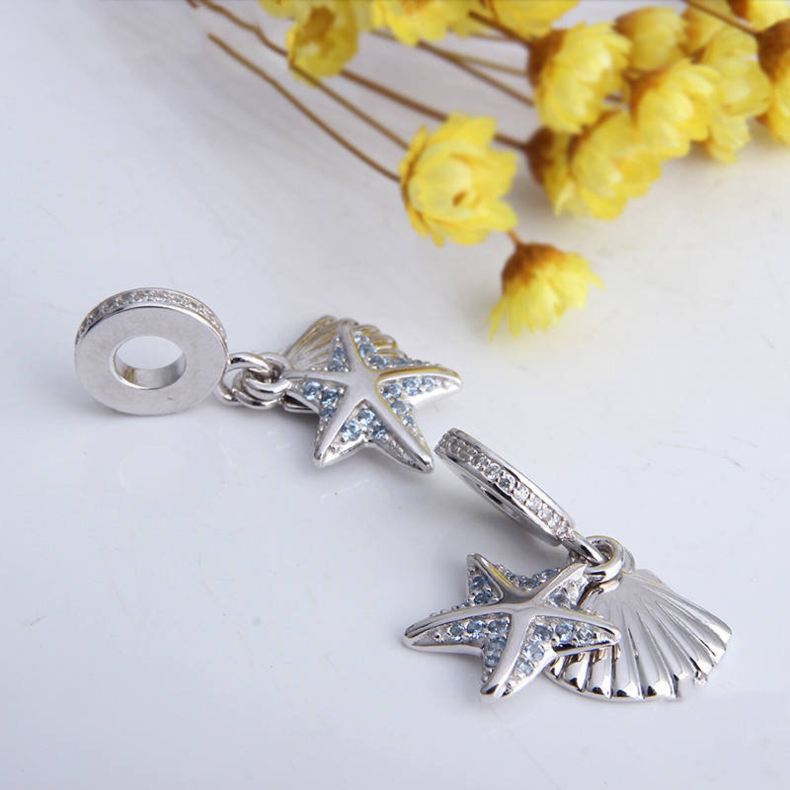 Tropical Starfish and Sea Shell Charms Beads With CZ Charms | Etsy