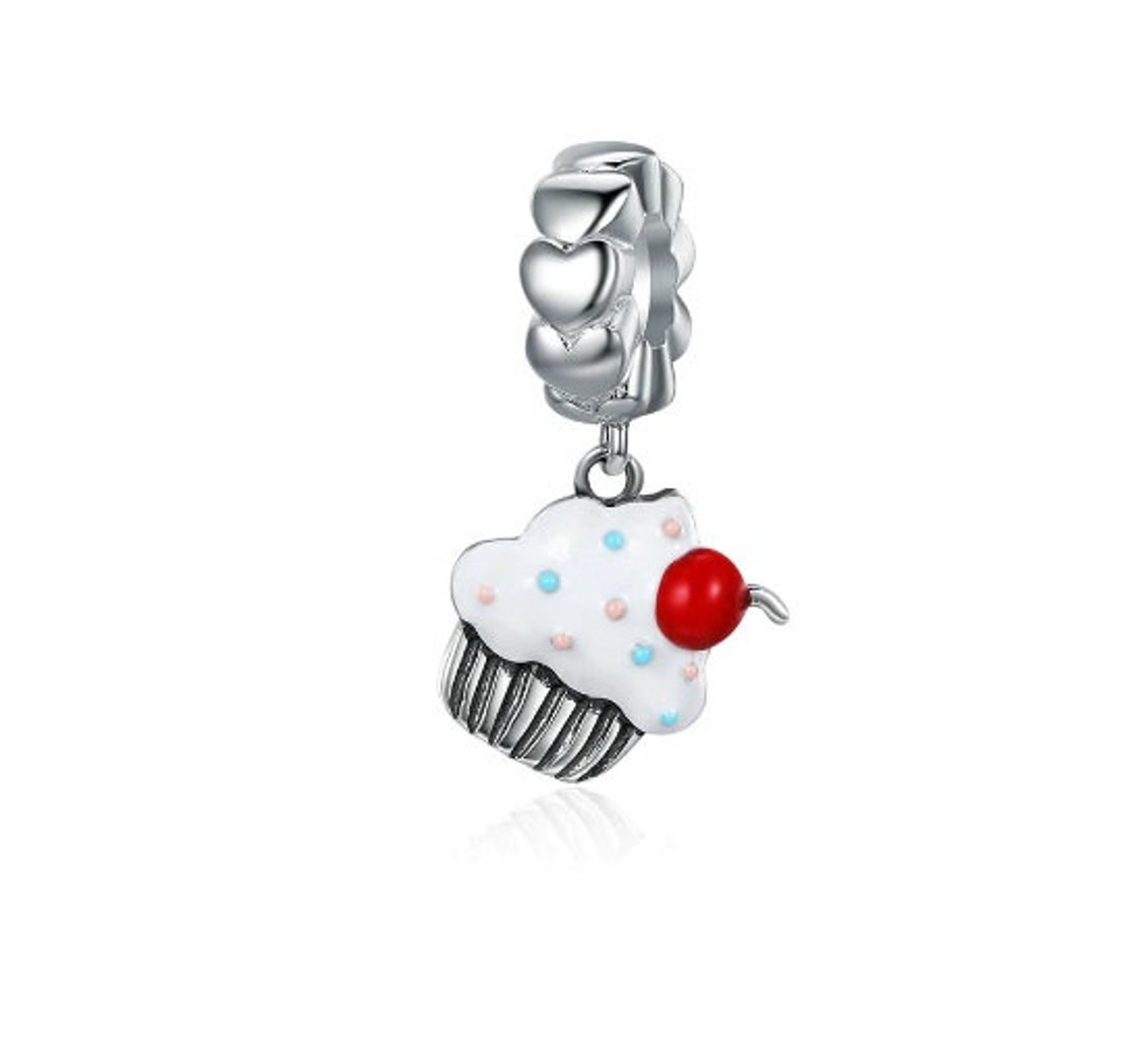 Sweet Cherry Cream Cupcake Charm Fit Pandora 925 Sterling - Etsy