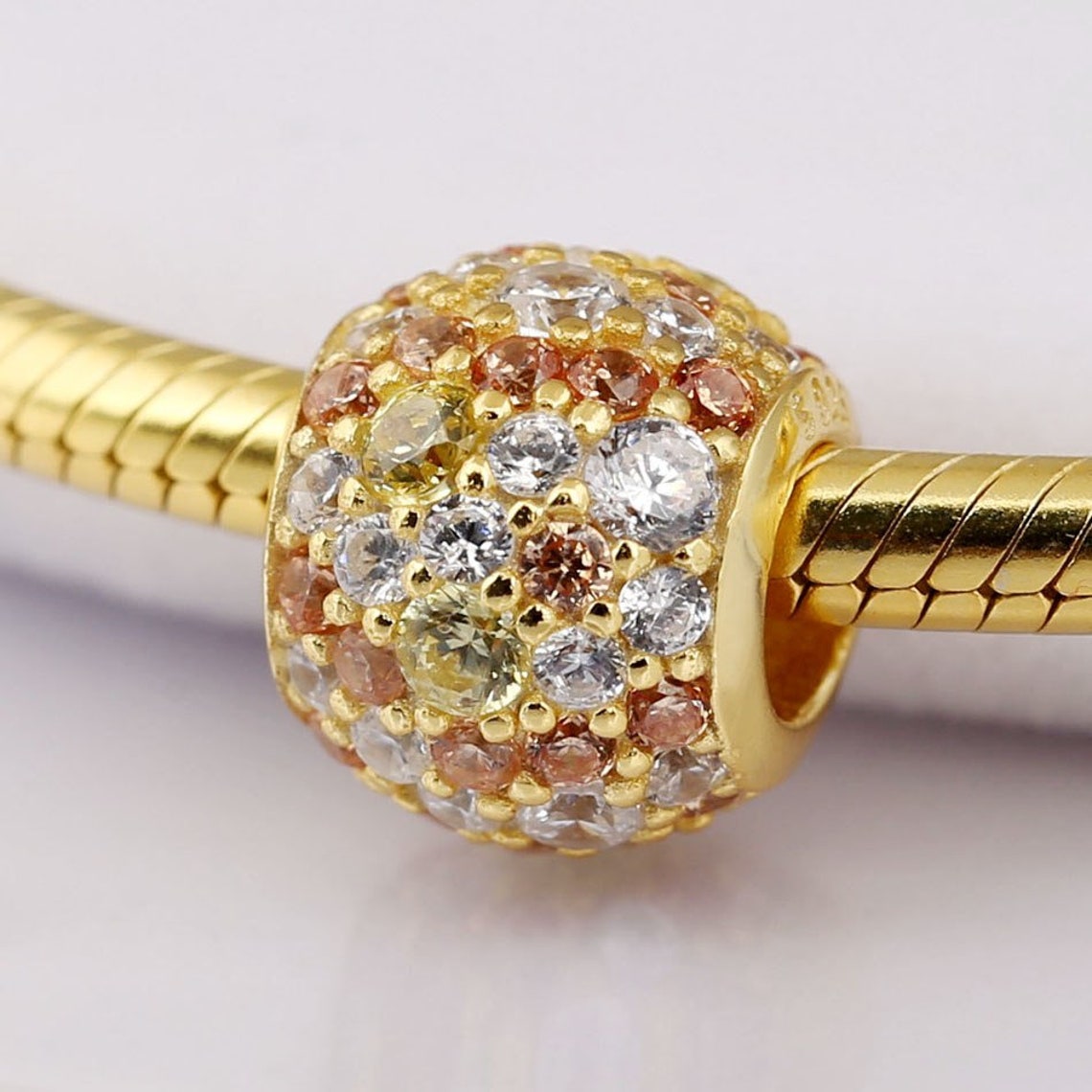 Gold Color Shine Golden Pave Ball 925 Sterling Silver Fit - Etsy