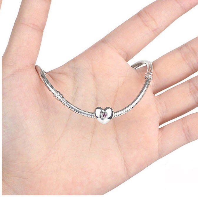 Smooth silver heart clip with pink crystal heart 925 Sterling | Etsy