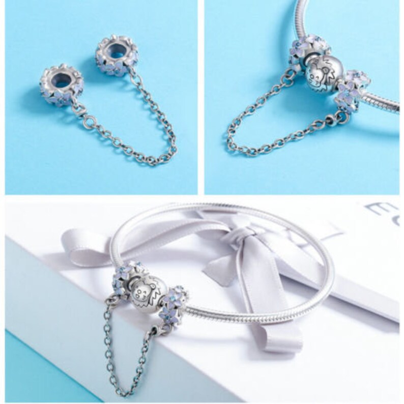 Daisy Flower Safety Chain Charm 100% 925 Sterling Silver - Etsy