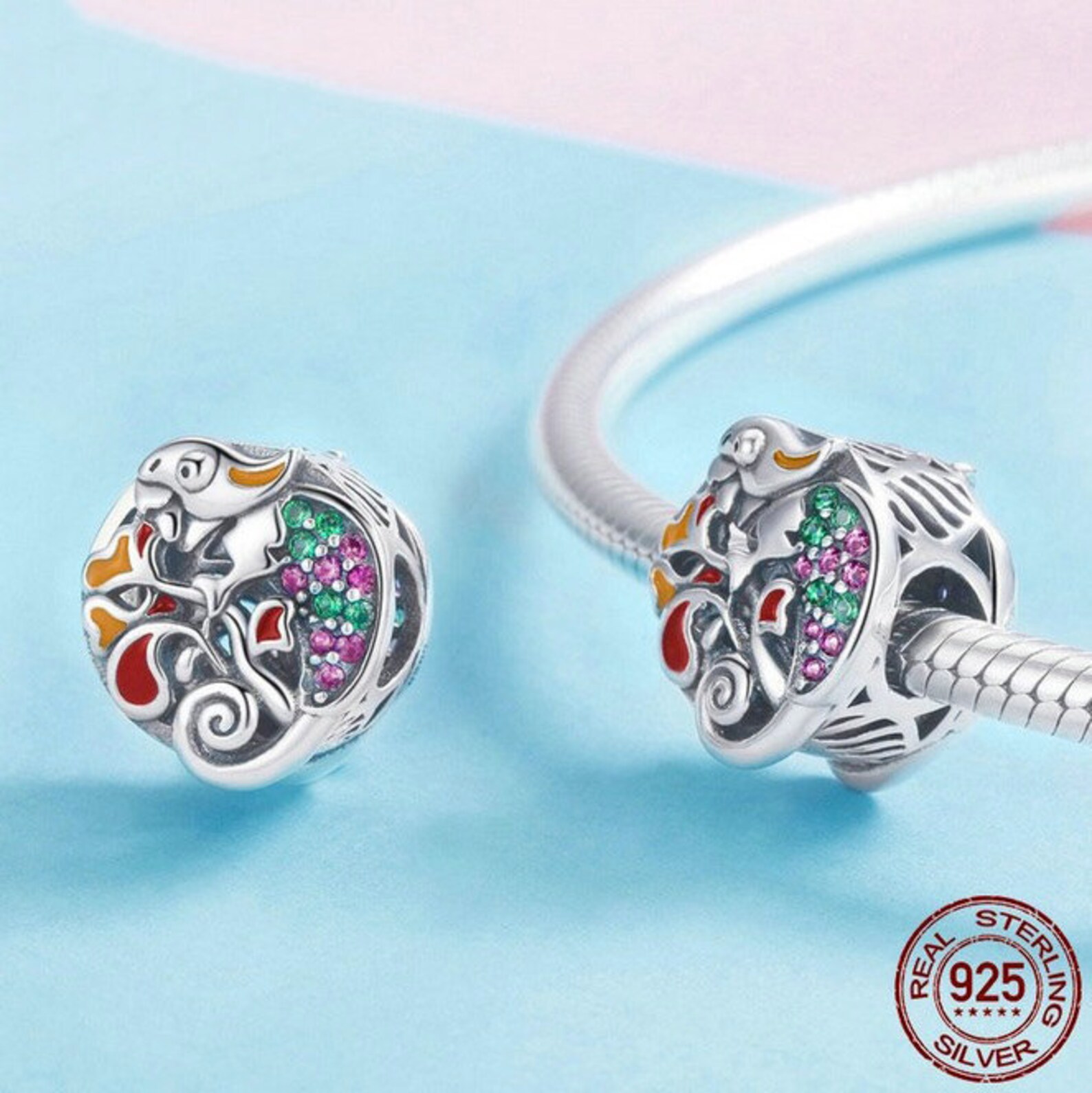 Colorful CZ Lizard Round Beads Fit Charm Bracelets & Necklaces - Etsy