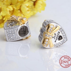 Silver&gold Bound by Love Just Married Charm 100% 925 Steling Silver ...