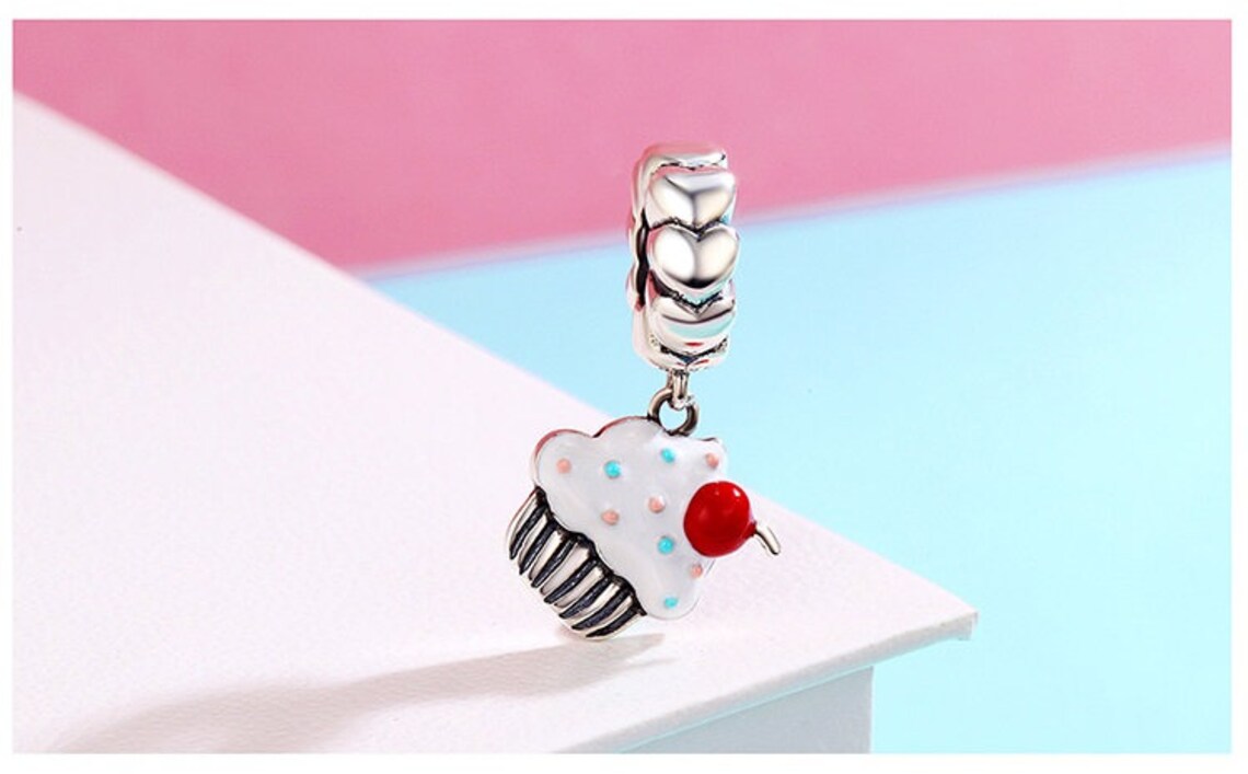 Sweet Cherry Cream Cupcake Charm Fit Pandora 925 Sterling - Etsy