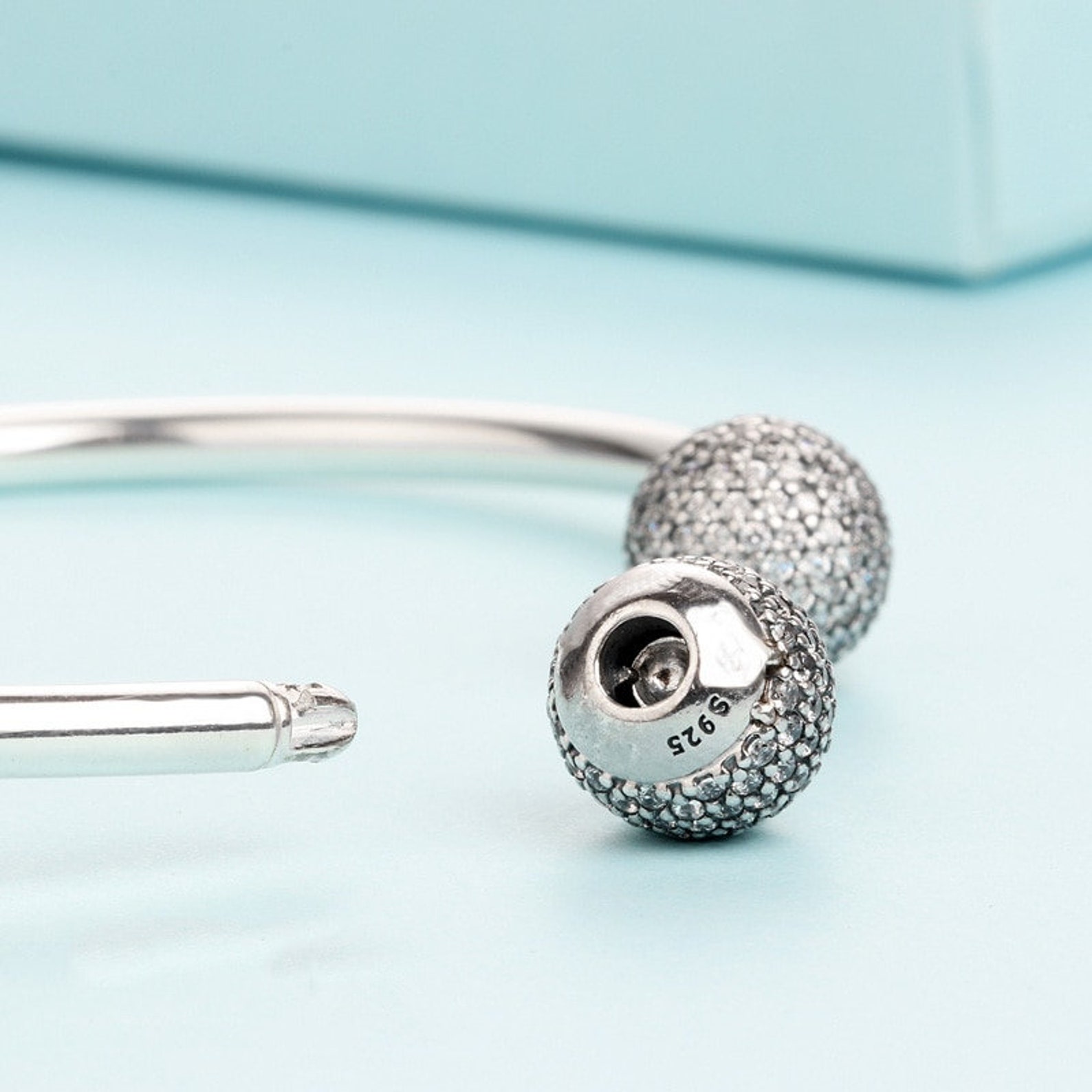 Open Bangle Bracelet, 100% Sterling Silver With Cubic Zirconia Charm ...