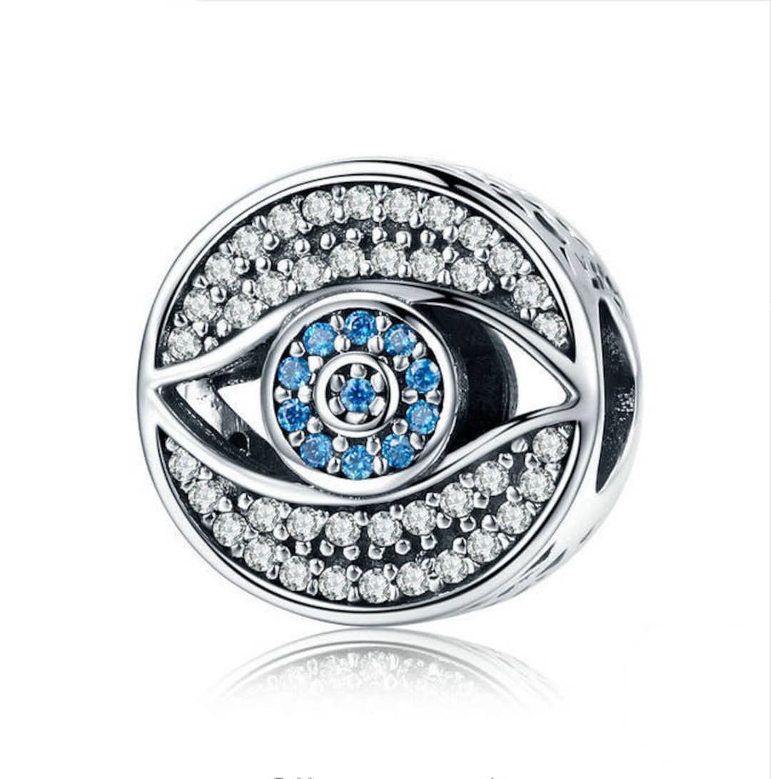 Lucky Blue Eye Clear CZ Guarding Beads Charms 100% Sterling Silver 925 ...