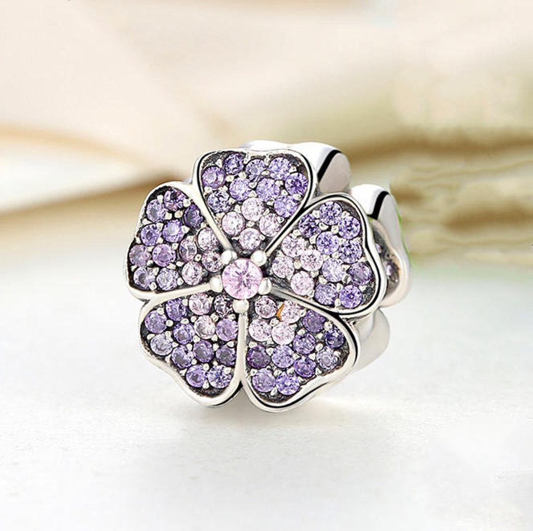 Sparkling Primrose With Purple Cubic Zirconia Bead Charms 100% 925 ...