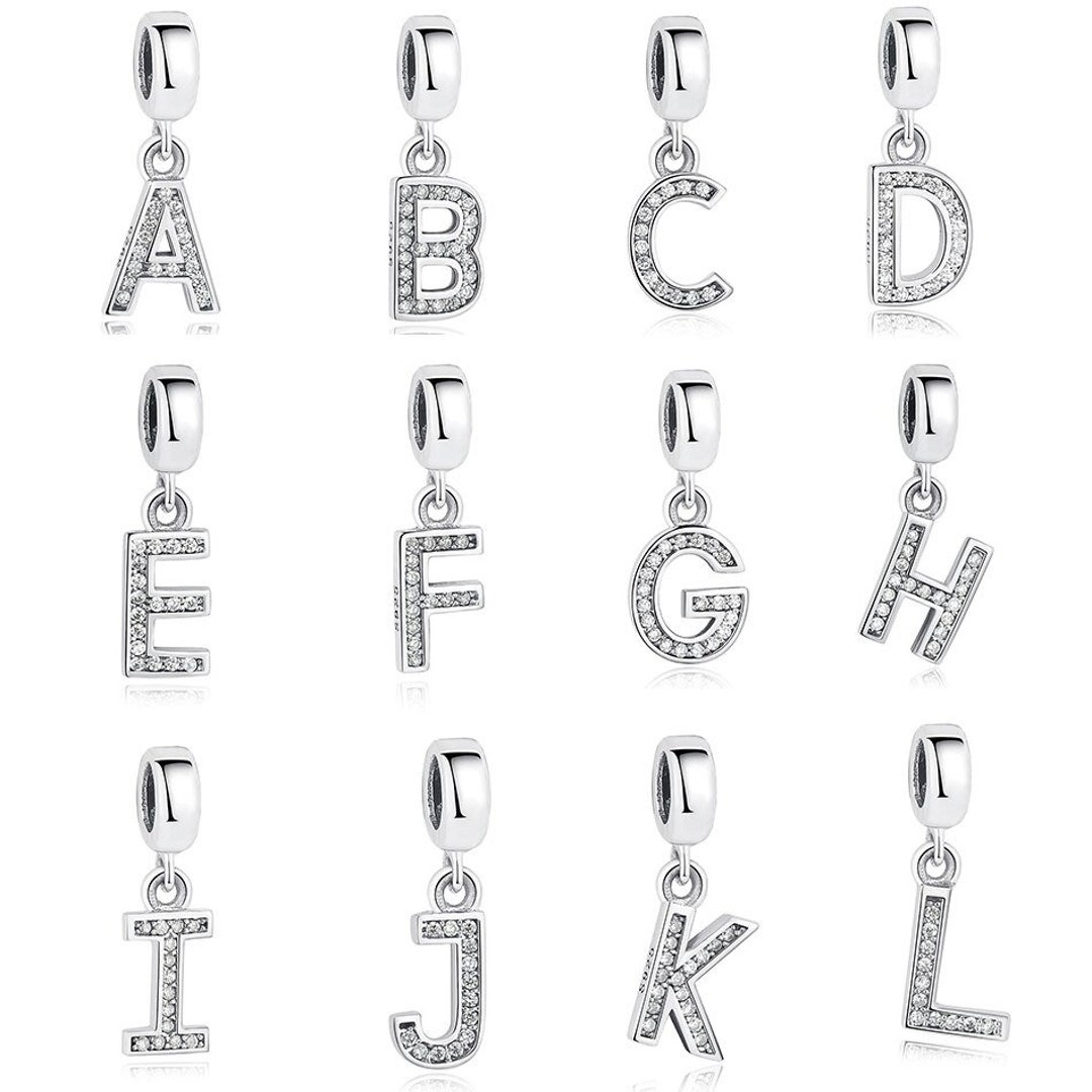 925 Sterling Silver Alphabet Letter Initial Pendant Charm Fit Women ...