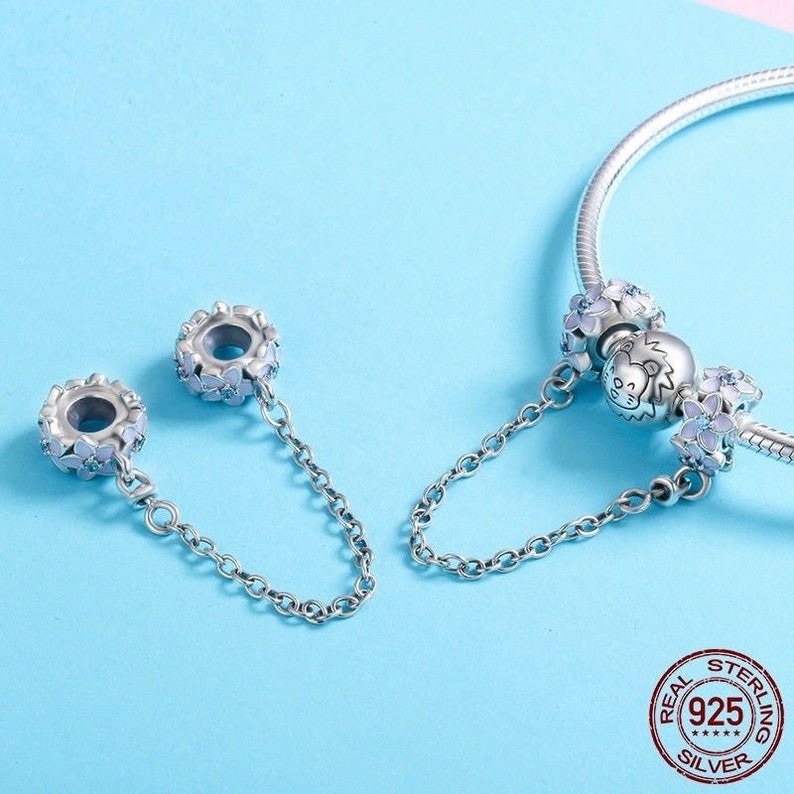 Daisy Flower Safety Chain Charm 100% 925 Sterling Silver - Etsy