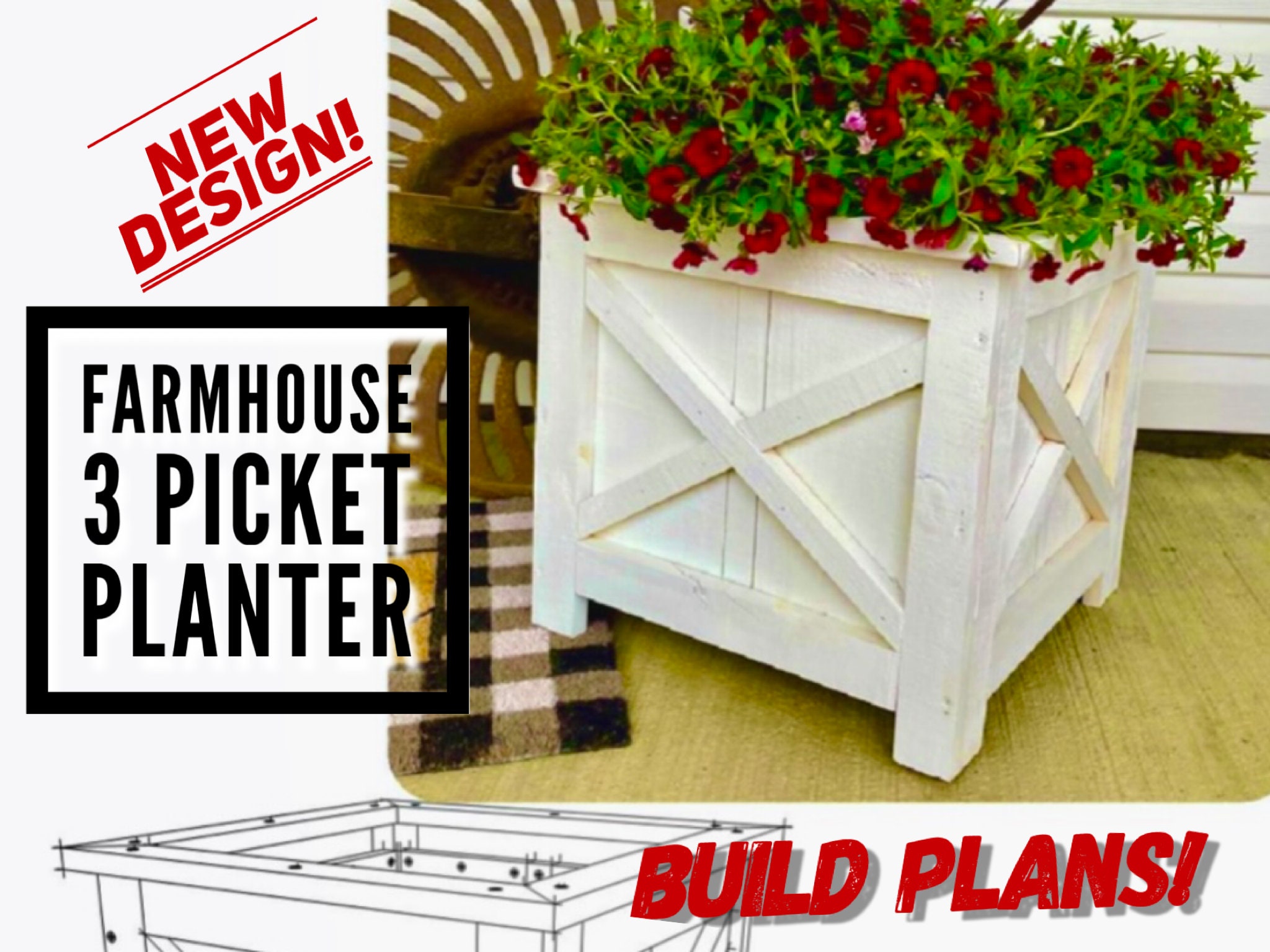 Farmhouse Three Picket Box Planter Plans Fence Picket Planter - Etsy