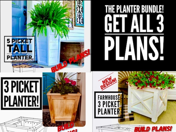 The Farmhouse Three Picket and the Tall Planter Plans Fence - Etsy