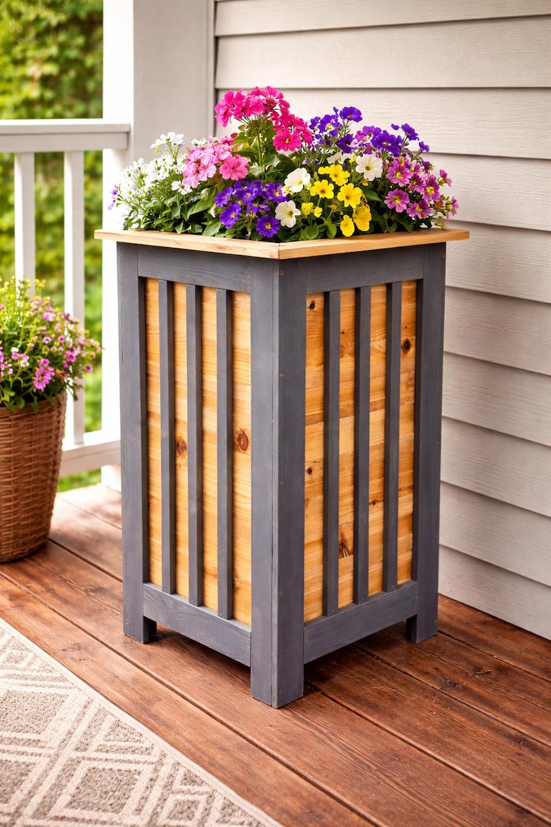 Modern Vertical Slatted Planter DIGITAL Plans, Modern Tall Planter ...