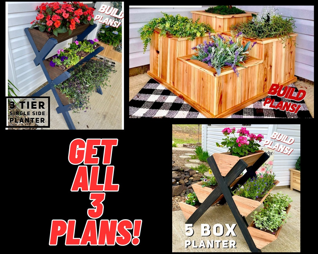Planter Trio Plan Bundle, Tiered Planter Plan Bundle, Garden Plan ...