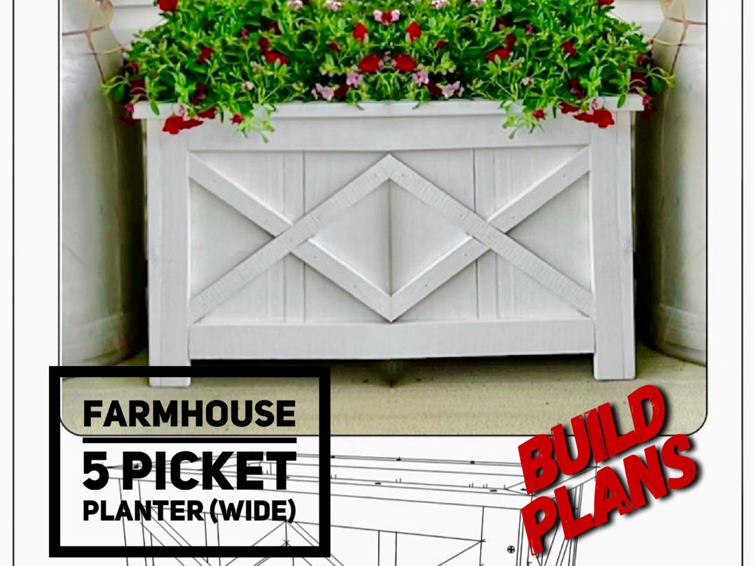Wide Farmhouse Picket Box Planter Plans, Fence Picket Planter Plans ...