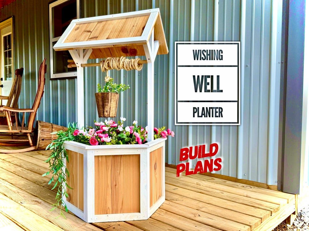 Wishing Well Planter Plans, Garden Well Planter Plans, Decorative Well ...