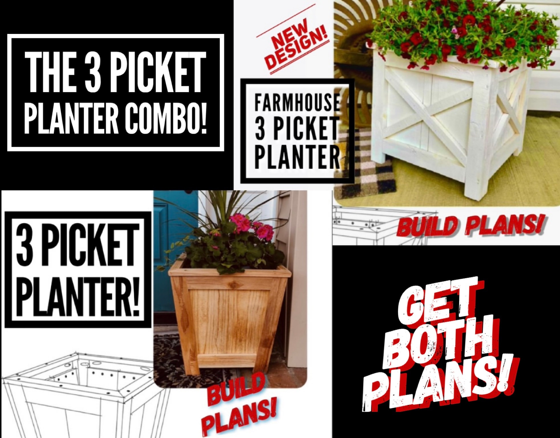 The Farmhouse and the Three Picket Box Planter Plans Fence - Etsy