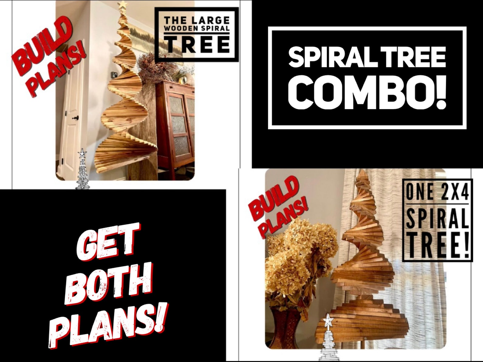 Spiral Tree Combo Spiral Christmas Tree, Wooden Spiral Christmas Tree ...