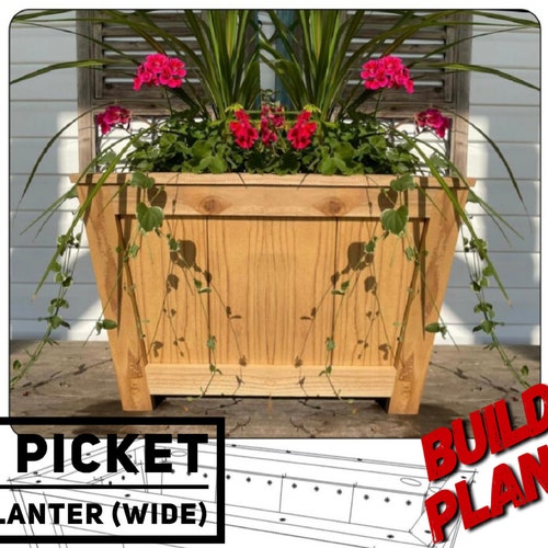 Wide Farmhouse Picket Box Planter Plans Fence Picket Planter - Etsy