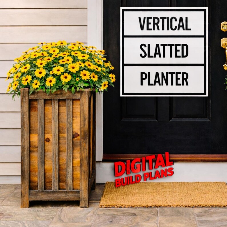 Modern Vertical Slatted Planter DIGITAL Plans, Modern Tall Planter ...
