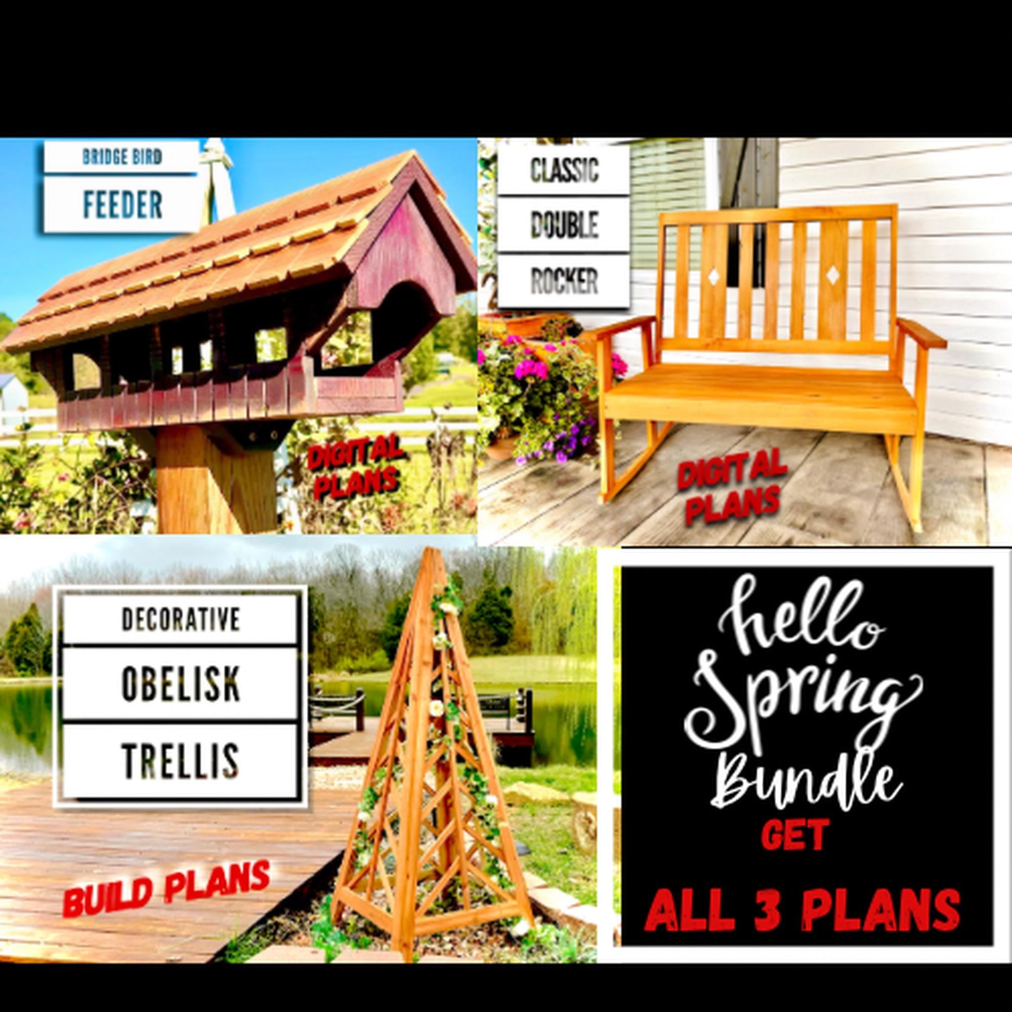 Hello Spring Bundle, Rocker Decorative Obelisk & Covered Bridge Bird ...