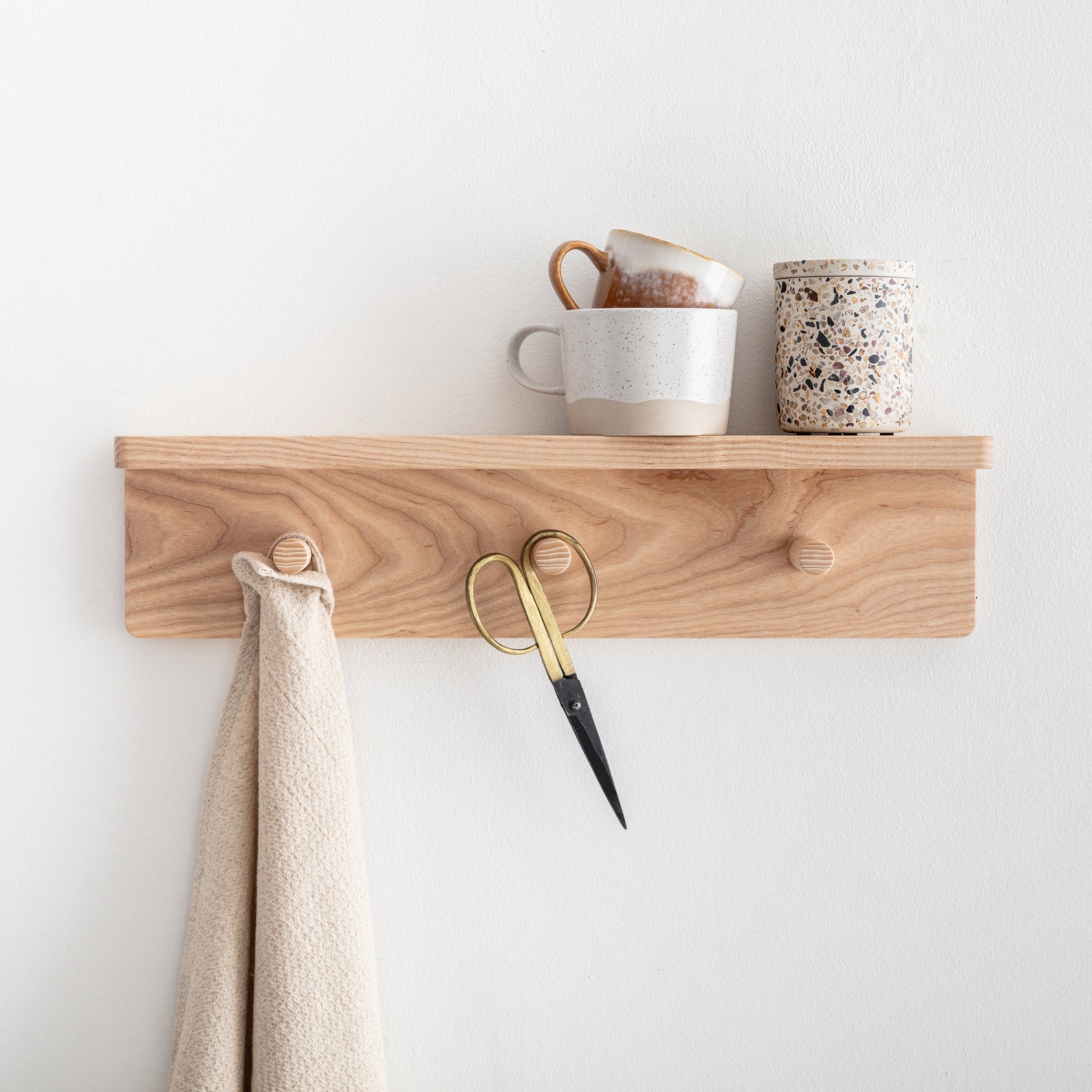 Solid Ash Peg Rail With Shelf - Wooden Peg Rack With Shelf - Wall ...