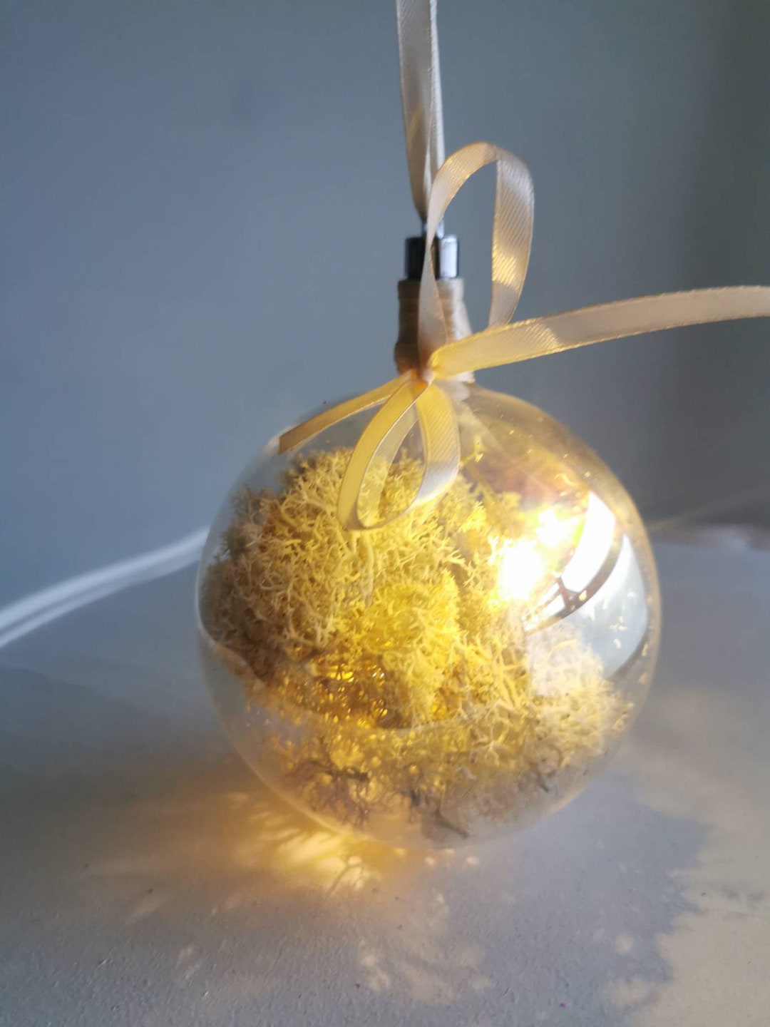 Large 12cm Glass Light up Bauble With Natural Decoration, Christmas ...