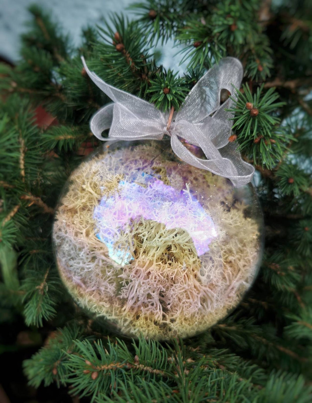 Organic Glass Bauble With Natural Decoration, Christmas Ornament, Glass ...