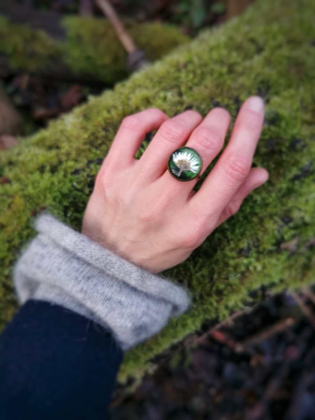 Daisy Flower Ring, Botanical Jewelry, Floral Ring, Dry Plants Bohemian Jewelry, Dry Plants Ring ...